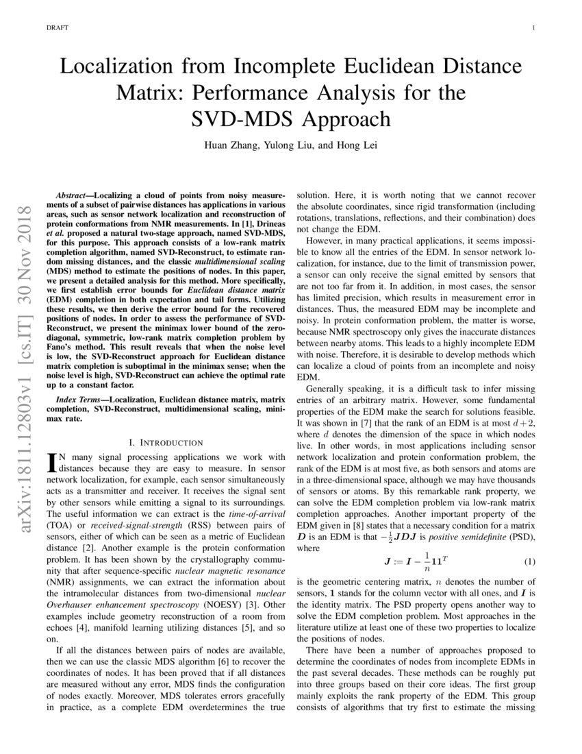 Localization from Incomplete Euclidean Distance Matrix: Performance Analysis for the SVD-MDS ...