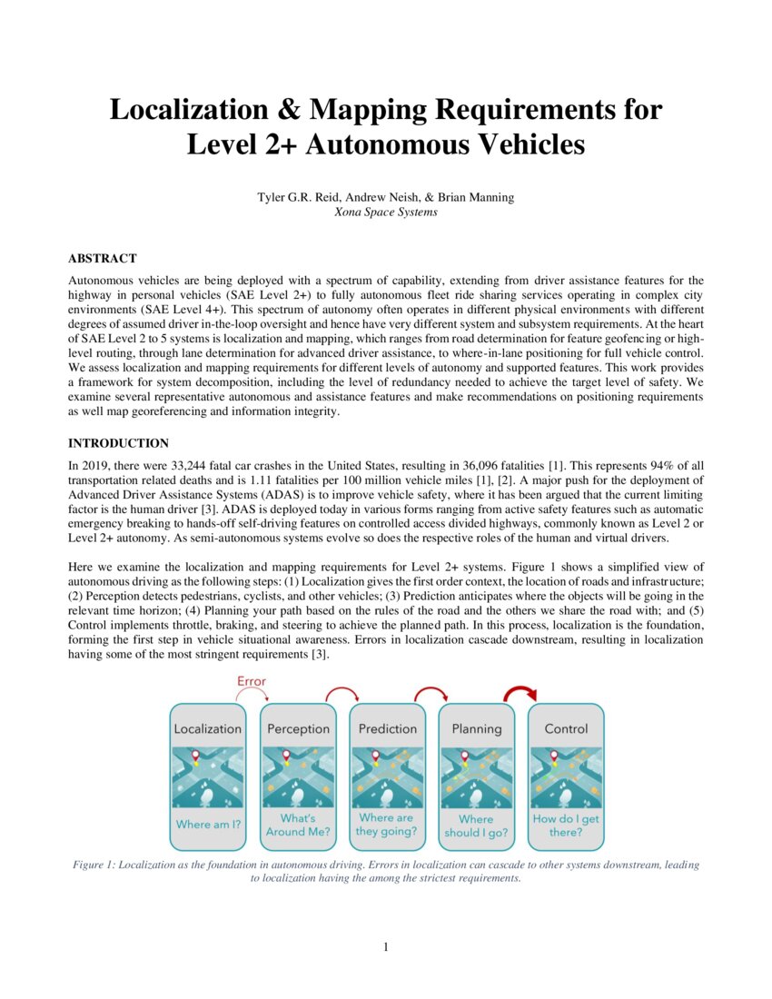 Localization Mapping Requirements For Level 2 Autonomous Vehicles Deepai
