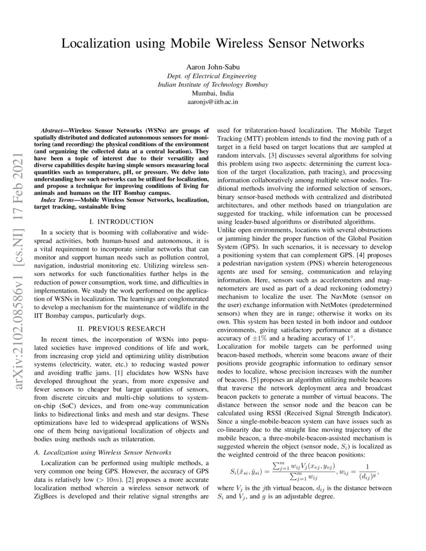 Localization using Mobile Wireless Sensor Networks | DeepAI