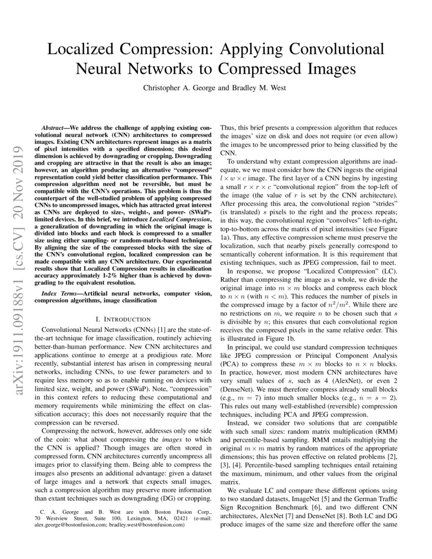 Localized Compression Applying Convolutional Neural Networks To