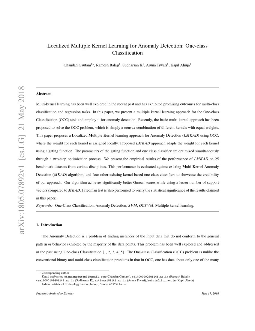 Localized Multiple Kernel Learning For Anomaly Detection One Class Classification Deepai 