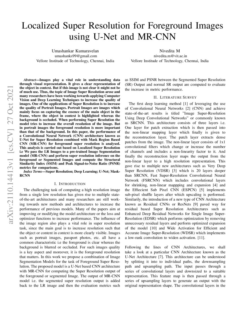 Localized Super Resolution for Foreground Images using U-Net and MR-CNN ...