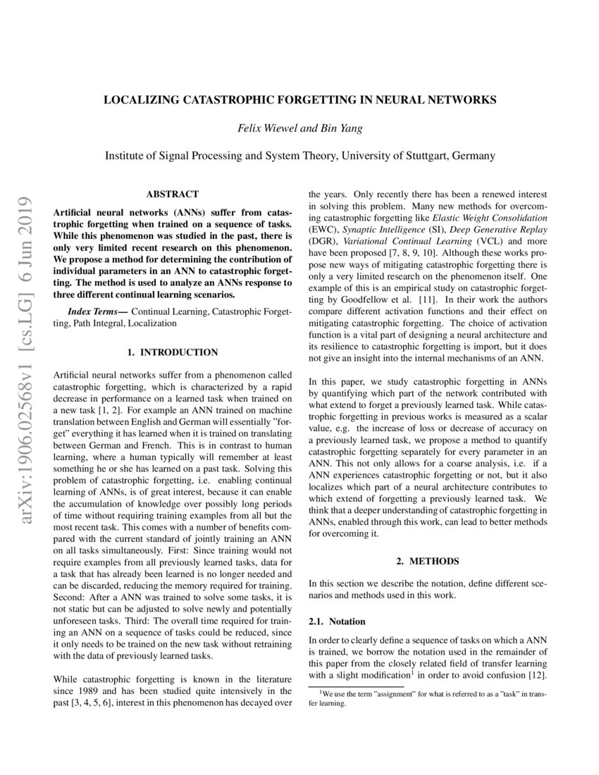 Localizing Catastrophic Forgetting in Neural Networks | DeepAI Localizing Catastrophic Forgetting in Neural Networks | DeepAI