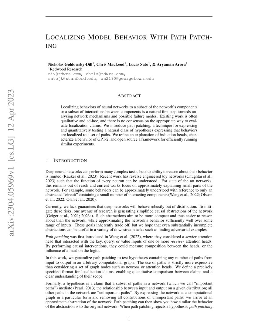 Localizing Model Behavior with Path Patching | DeepAI