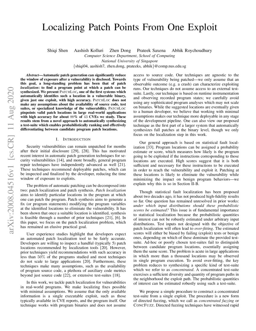 Localizing Patch Points From One Exploit | DeepAI