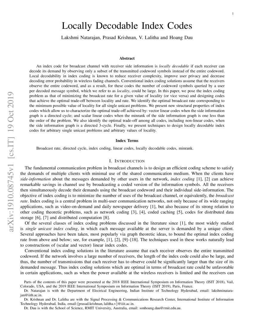 Locally Decodable Index Codes | DeepAI