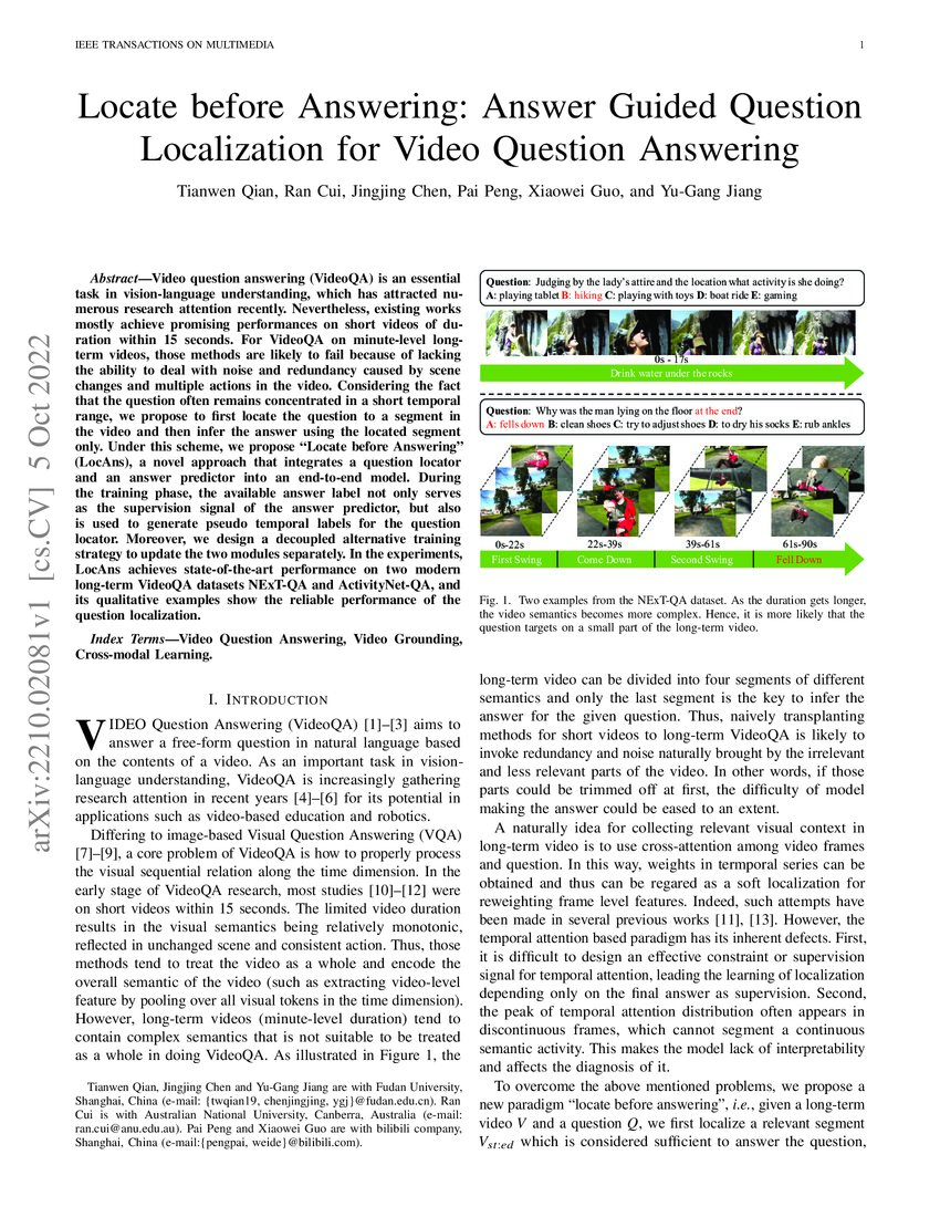 Locate before Answering: Answer Guided Question Localization for Video Question Answering | DeepAI