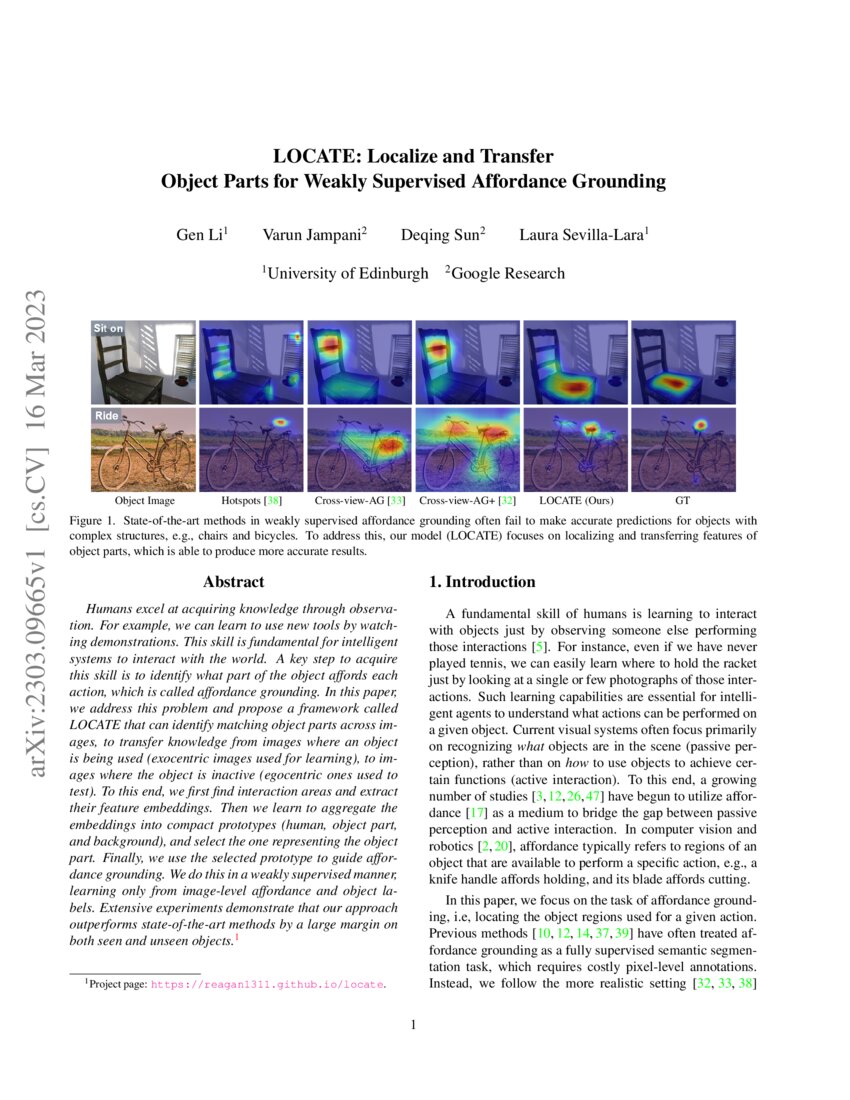 LOCATE: Localize and Transfer Object Parts for Weakly Supervised Affordance Grounding | DeepAI