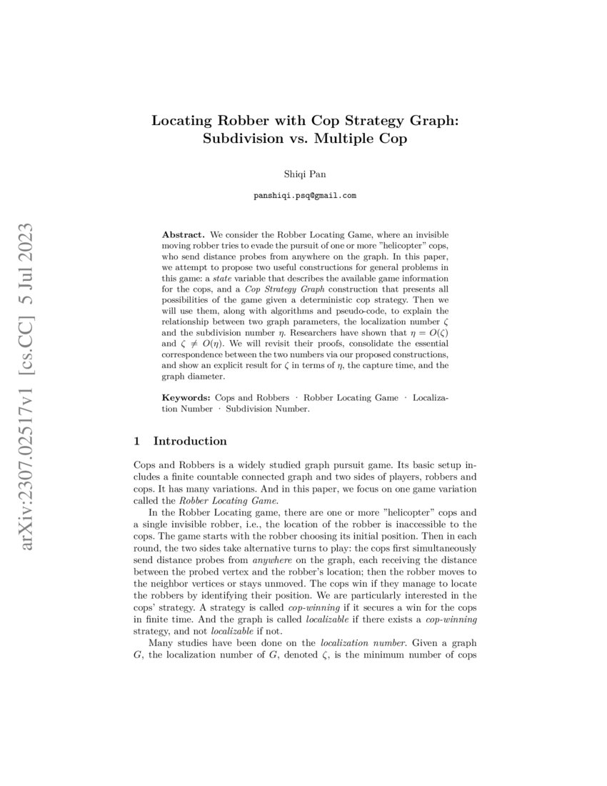 Locating Robber with Cop Strategy Graph: Subdivision vs. Multiple Cop ...
