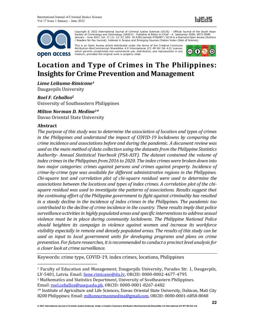 Location and Type of Crimes in The Philippines: Insights for Crime ...