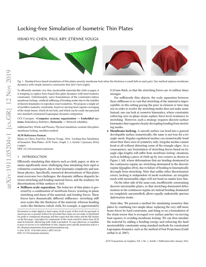 Locking-free Simulation of Isometric Thin Plates | DeepAI