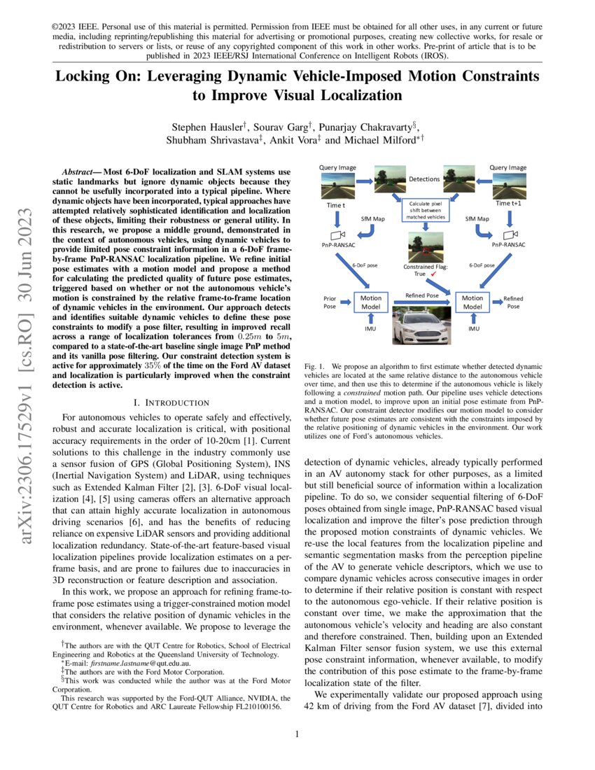 Locking On Leveraging Dynamic Vehicle Imposed Motion Constraints To Improve Visual Localization
