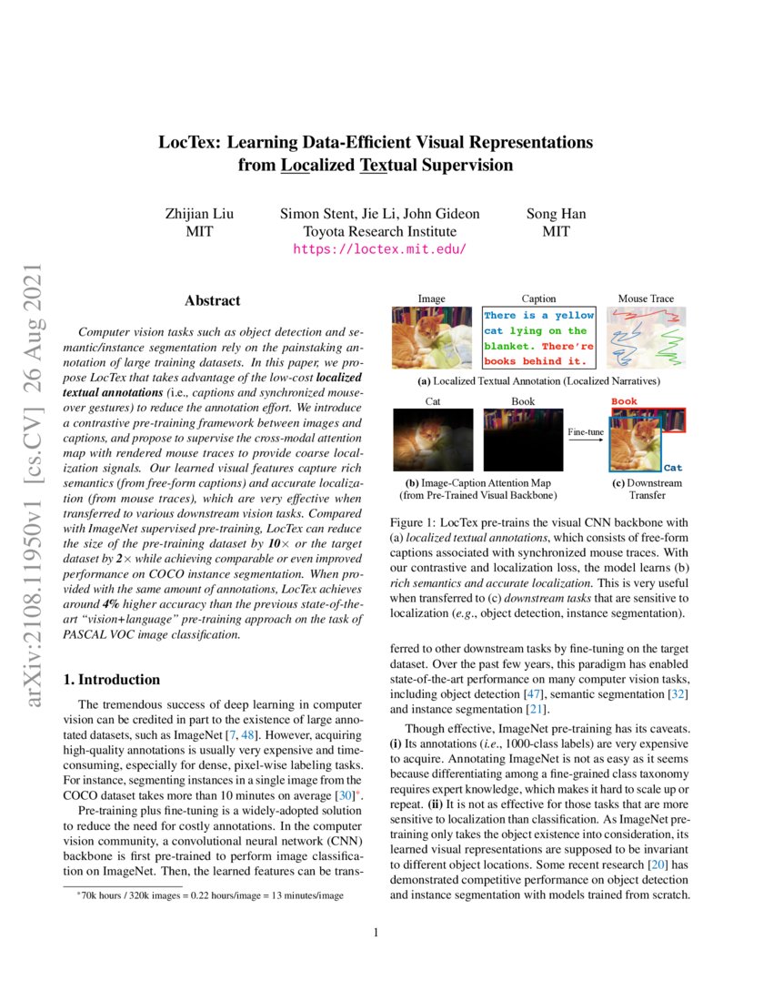 LocTex: Learning Data-Efficient Visual Representations from Localized Textual Supervision | DeepAI