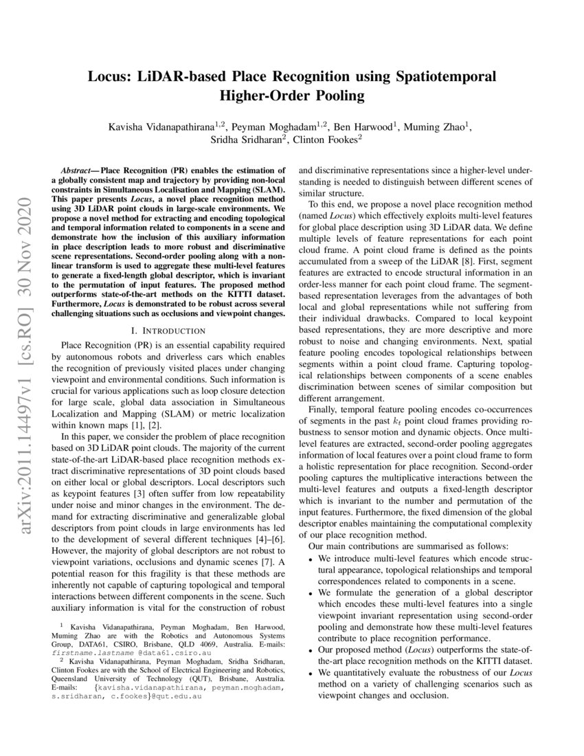 Locus Lidar Based Place Recognition Using Spatiotemporal Higher Order Pooling Deepai