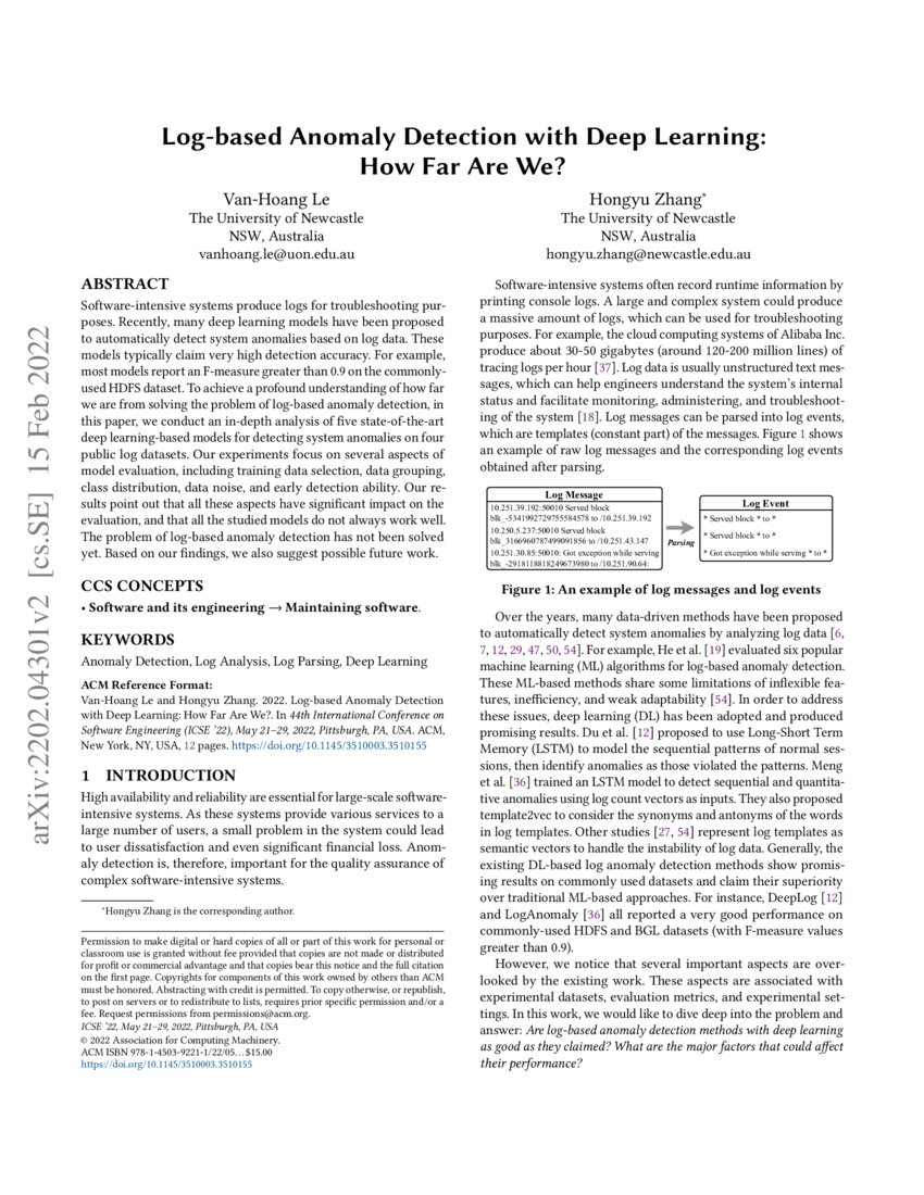 Log-based Anomaly Detection with Deep Learning: How Far Are We? | DeepAI