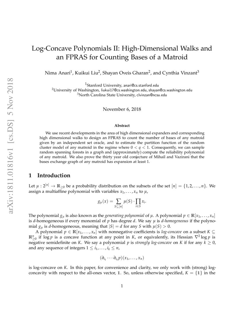 Log Concave Polynomials Ii High Dimensional Walks And An Fpras For Counting Bases Of A Matroid