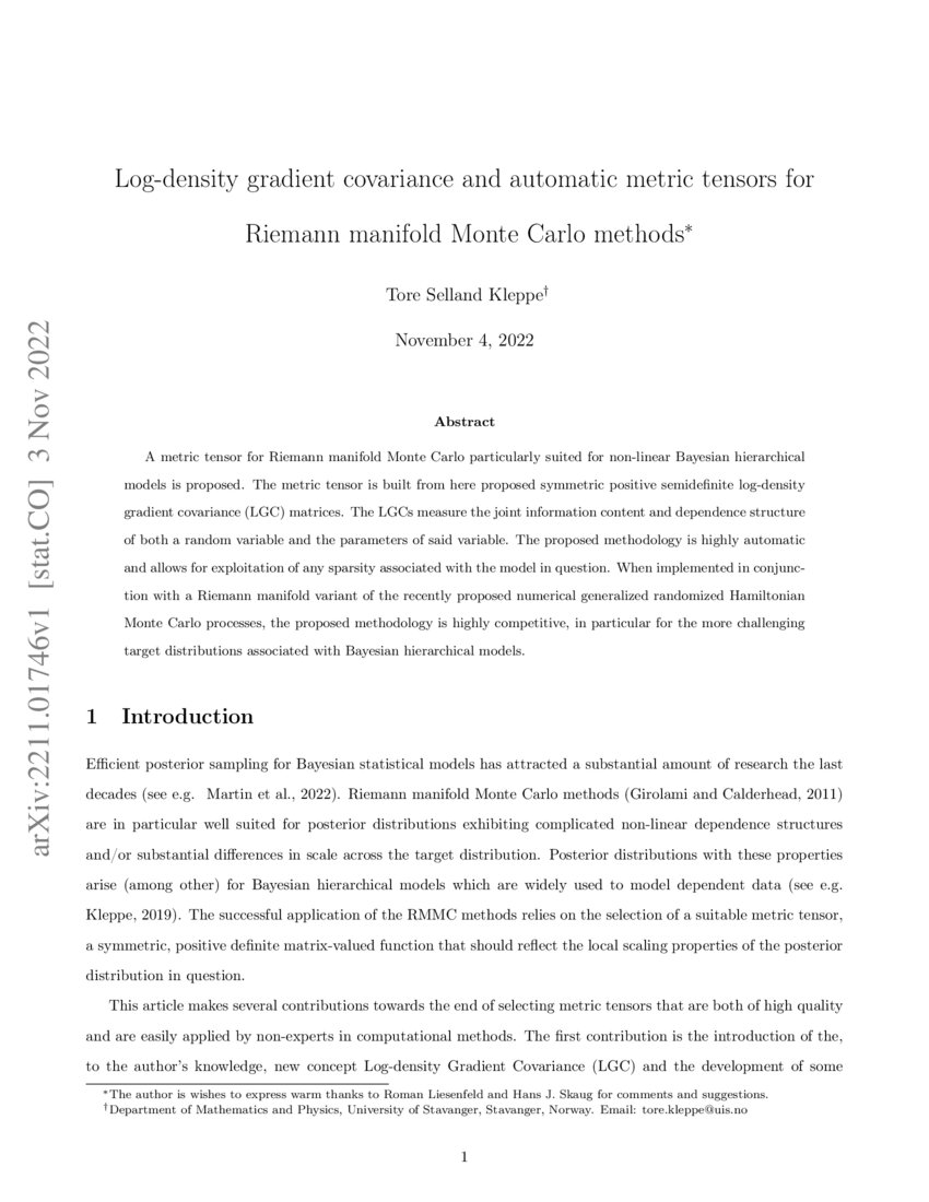 Log-density gradient covariance and automatic metric tensors for Riemann manifold Monte Carlo ...