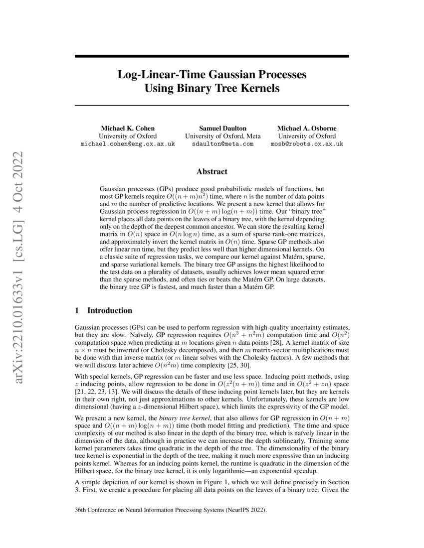 Log-Linear-Time Gaussian Processes Using Binary Tree Kernels | DeepAI Log-Linear-Time Gaussian Processes Using Binary Tree Kernels | DeepAI