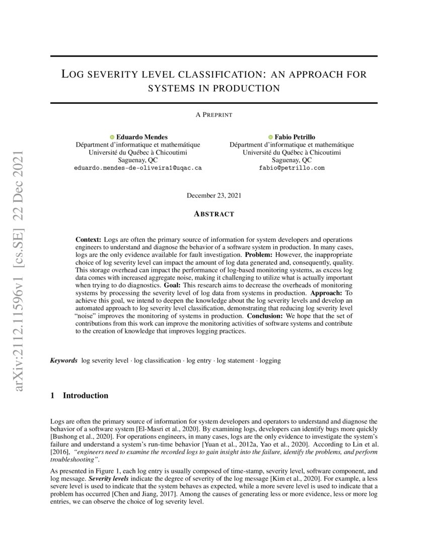 Log severity level classification: an approach for systems in ...