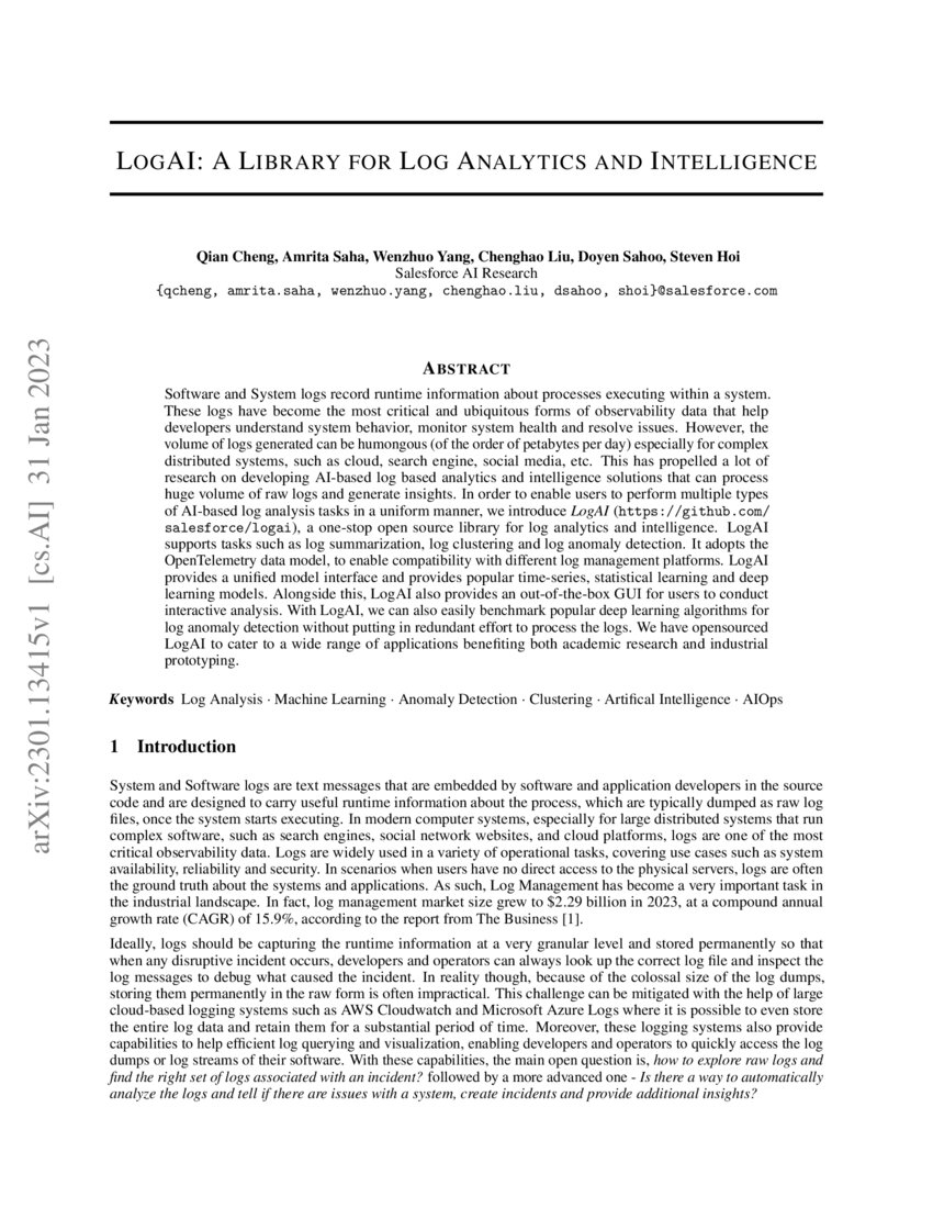LogAI: A Library for Log Analytics and Intelligence | DeepAI