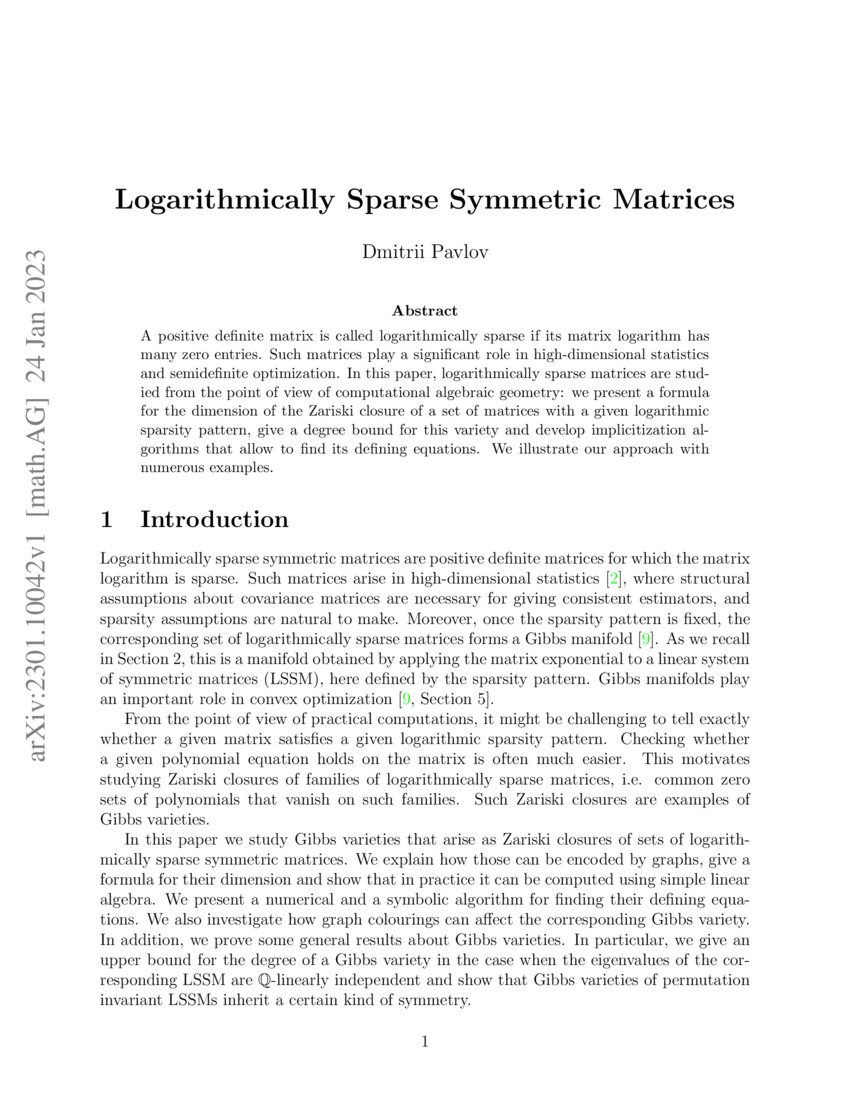 Logarithmically Sparse Symmetric Matrices Deepai 