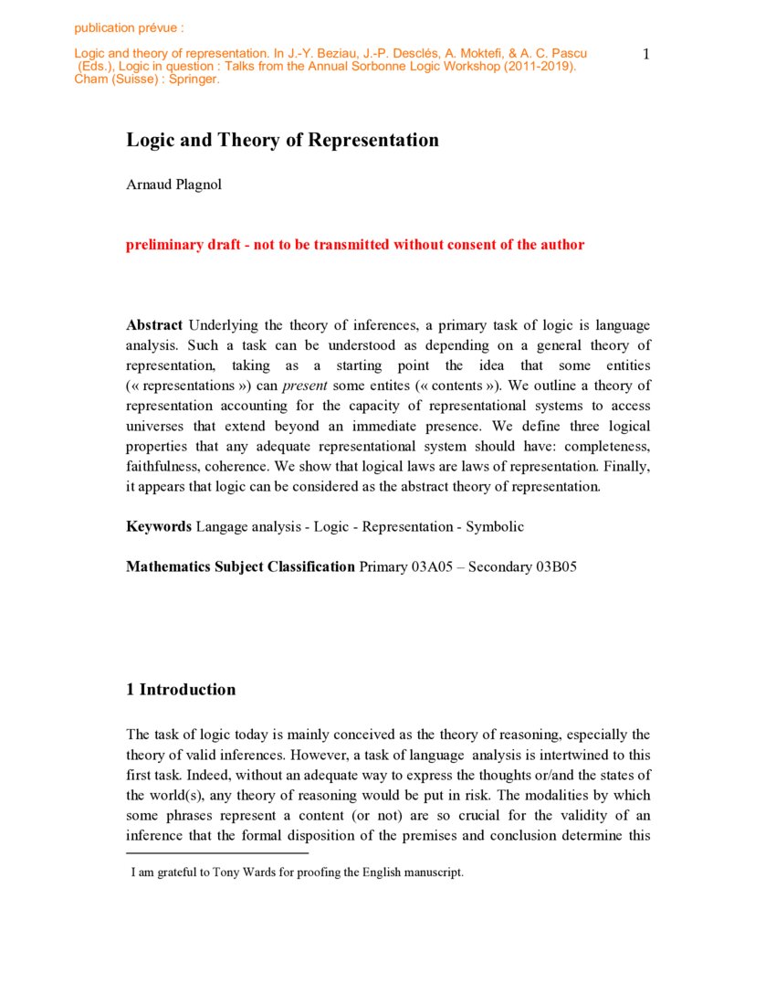 Logic and theory of representation | DeepAI