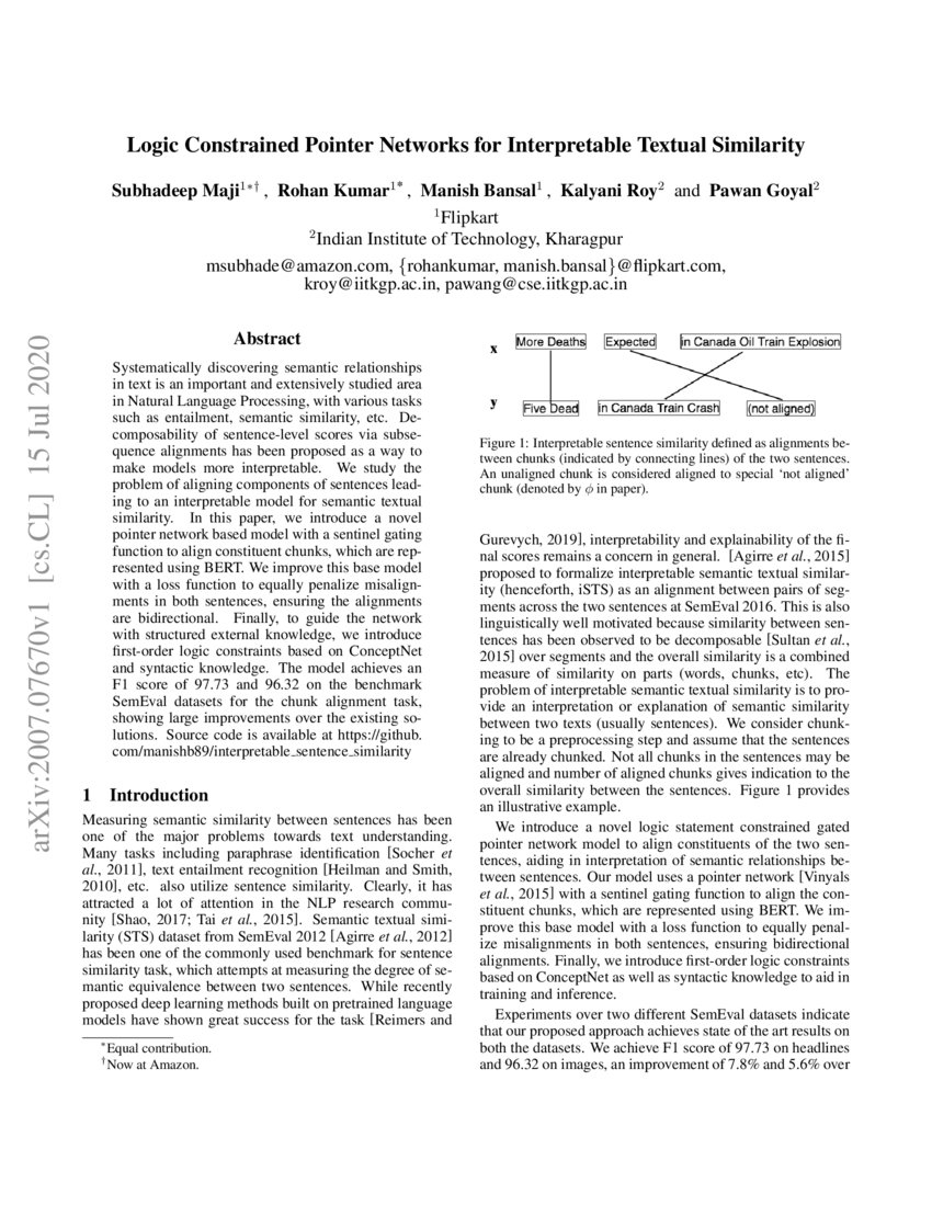 Logic Constrained Pointer Networks For Interpretable Textual Similarity Deepai 