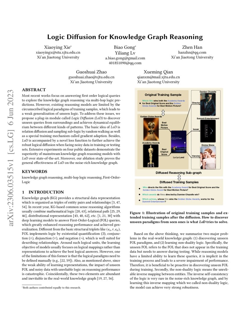 Logic Diffusion for Knowledge Graph Reasoning | DeepAI
