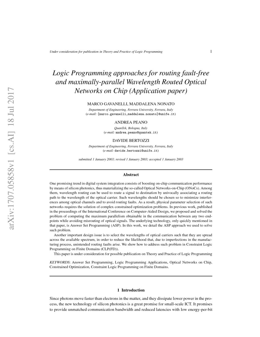 Logic Programming Approaches For Routing Fault Free And Maximally