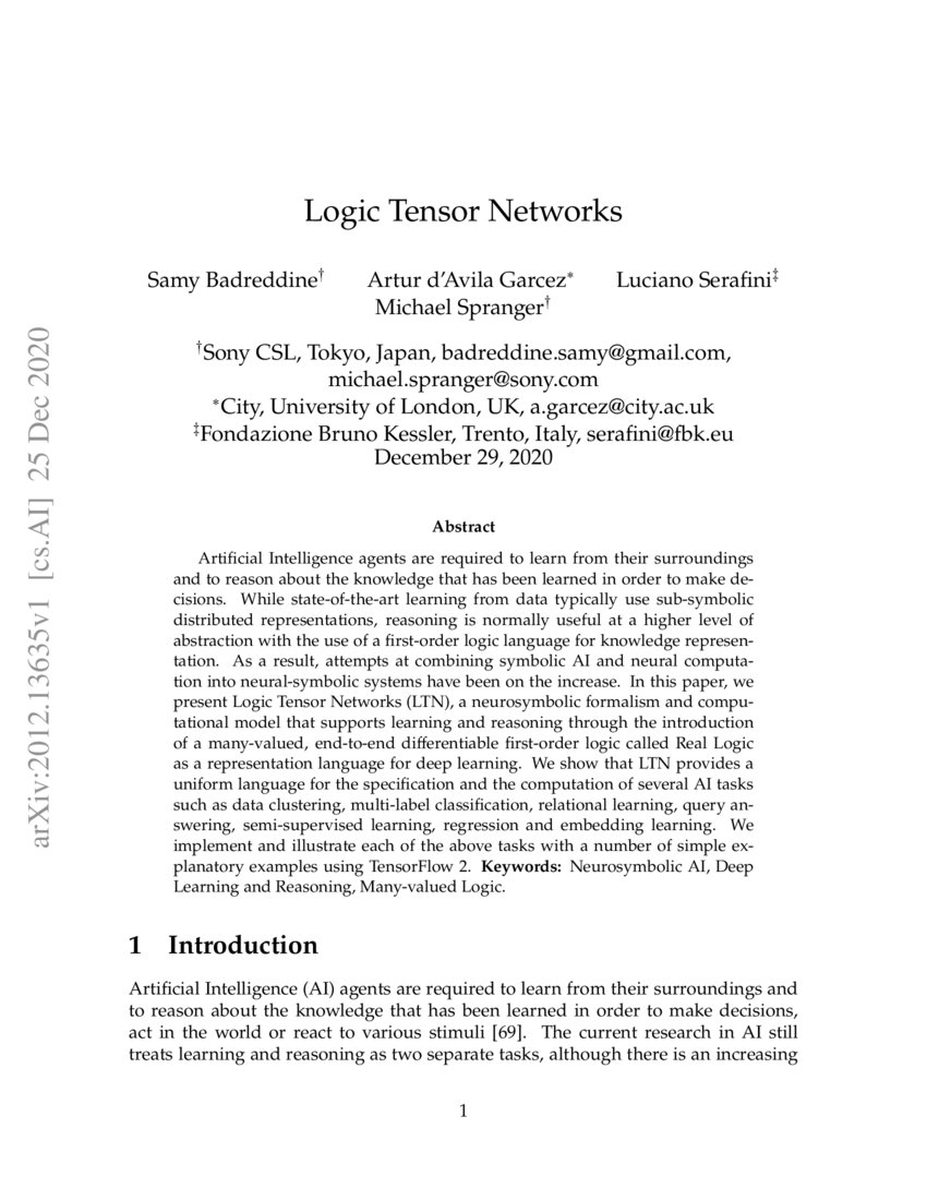 Logic Tensor Networks | DeepAI