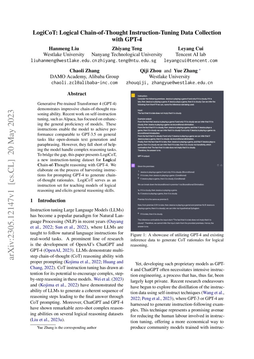LogiCoT: Logical Chain-of-Thought Instruction-Tuning Data Collection with GPT-4 | DeepAI
