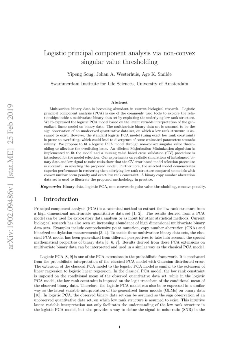 Logistic principal component analysis via non-convex singular value thresholding | DeepAI