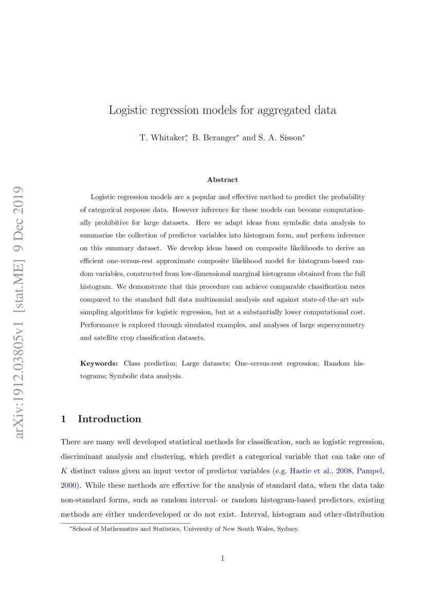 Logistic regression models for aggregated data | DeepAI