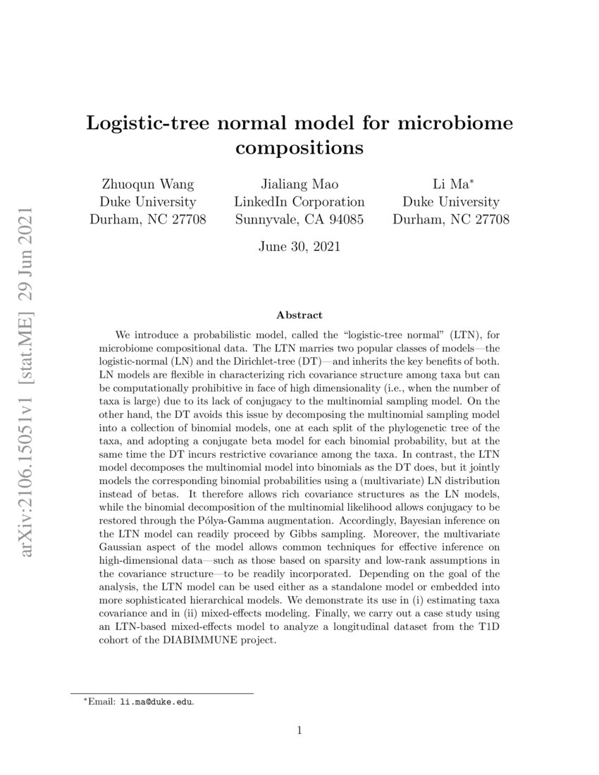 Logistic Tree Normal Model For Microbiome Compositions Deepai