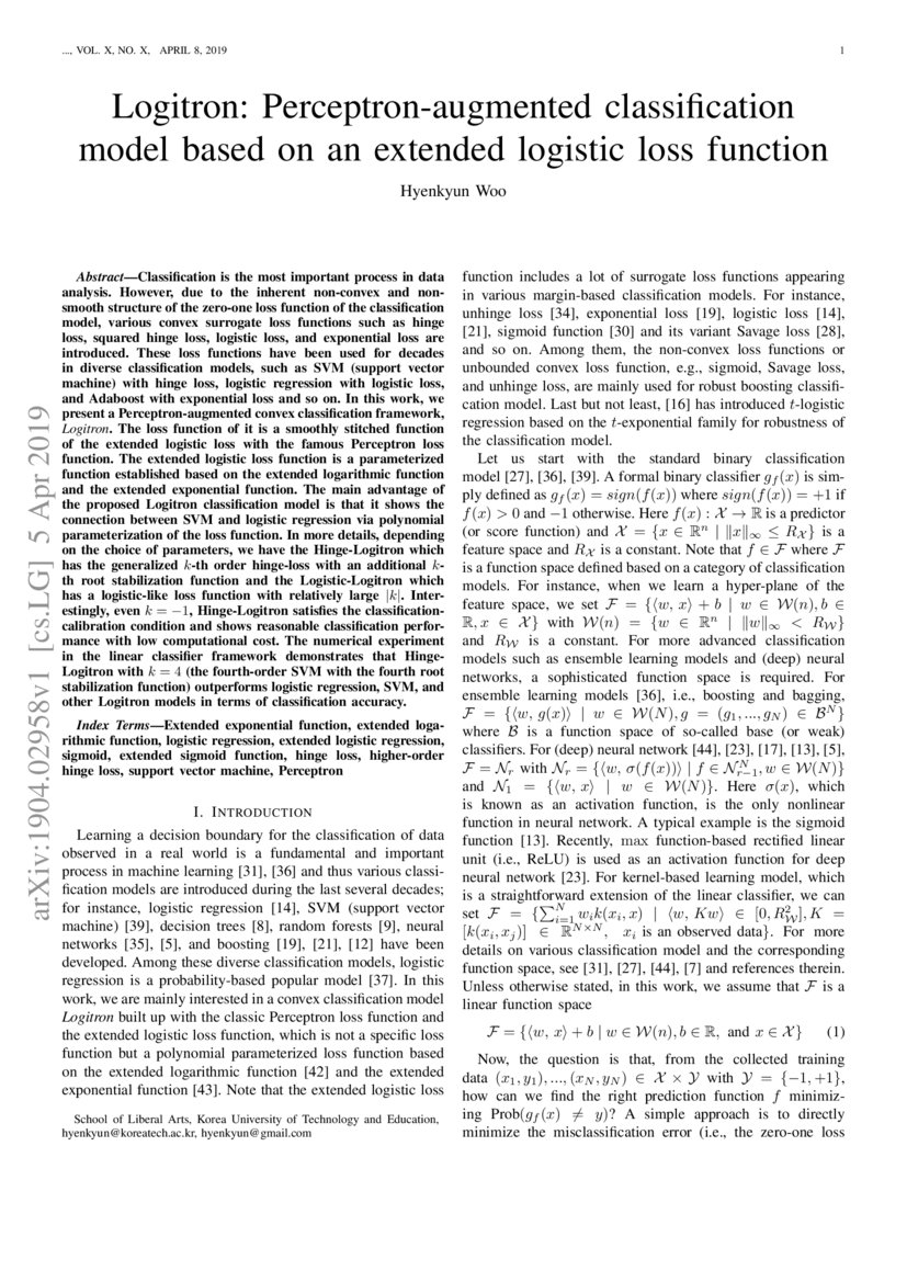 Logitron: Perceptron-augmented classification model based on an ...