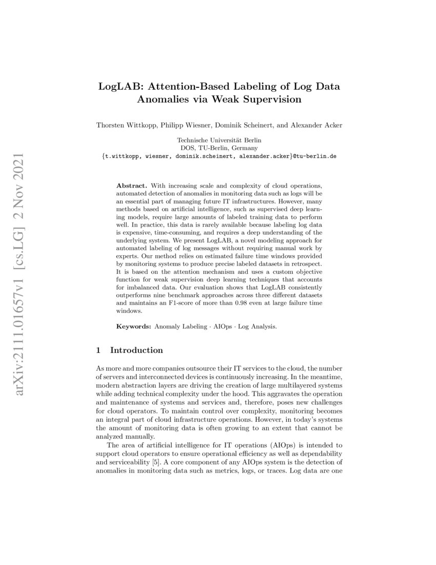 LogLAB: Attention-Based Labeling of Log Data Anomalies via Weak Supervision | DeepAI