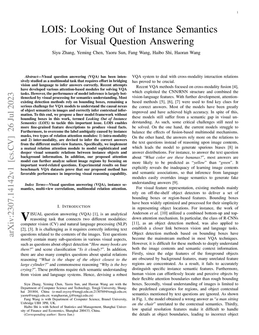LOIS: Looking Out of Instance Semantics for Visual Question Answering | DeepAI