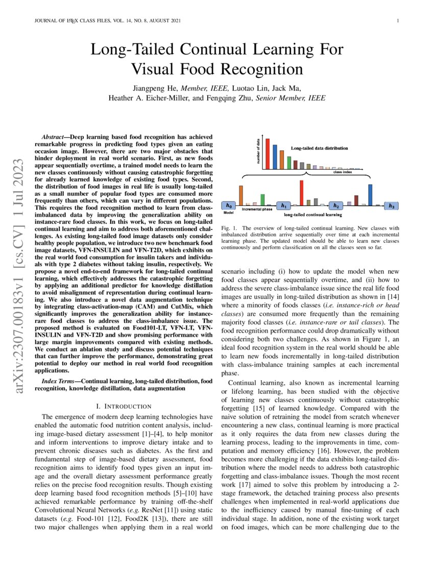 Long-Tailed Continual Learning For Visual Food Recognition | DeepAI