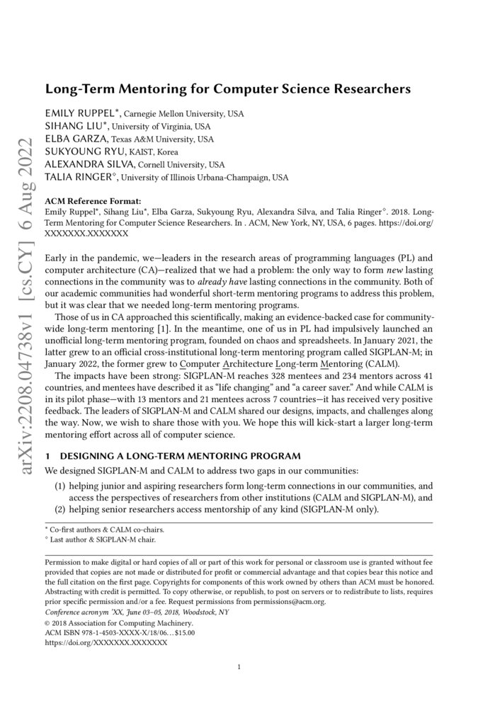 Long-Term Mentoring for Computer Science Researchers | DeepAI