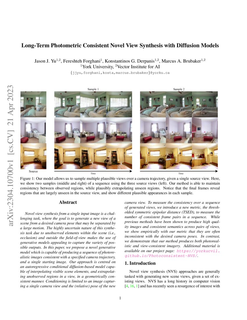 Long-Term Photometric Consistent Novel View Synthesis with Diffusion Models | DeepAI