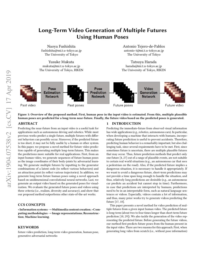 Long-Term Video Generation of Multiple Futures Using Human Poses | DeepAI