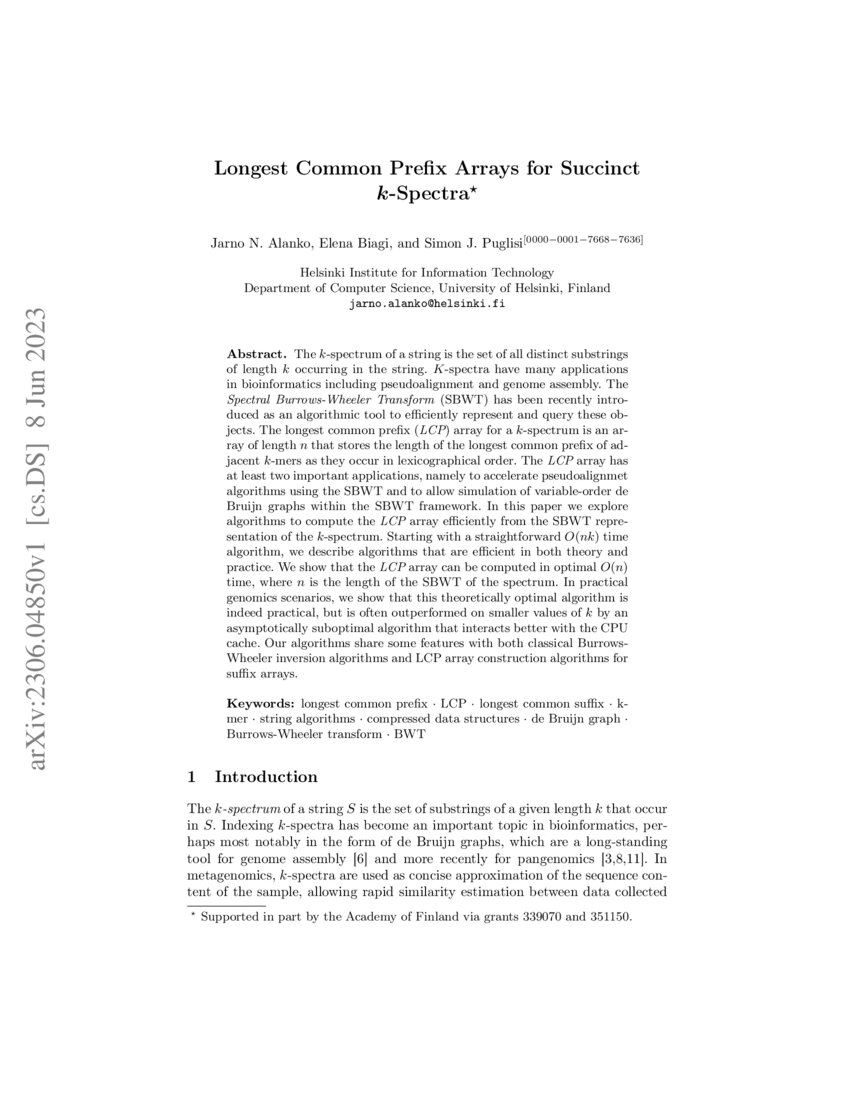 Longest Common Prefix Arrays For Succinct K Spectra Deepai