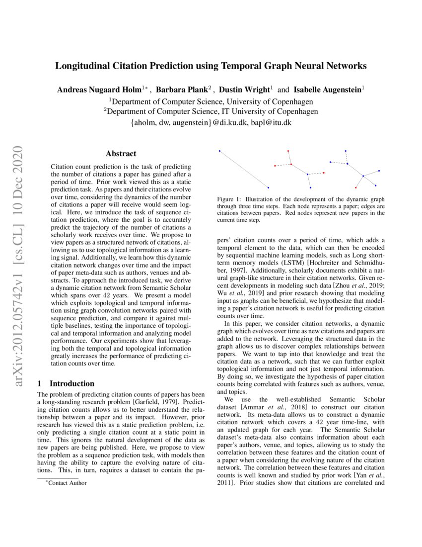 Longitudinal Citation Prediction Using Temporal Graph Neural Networks Deepai