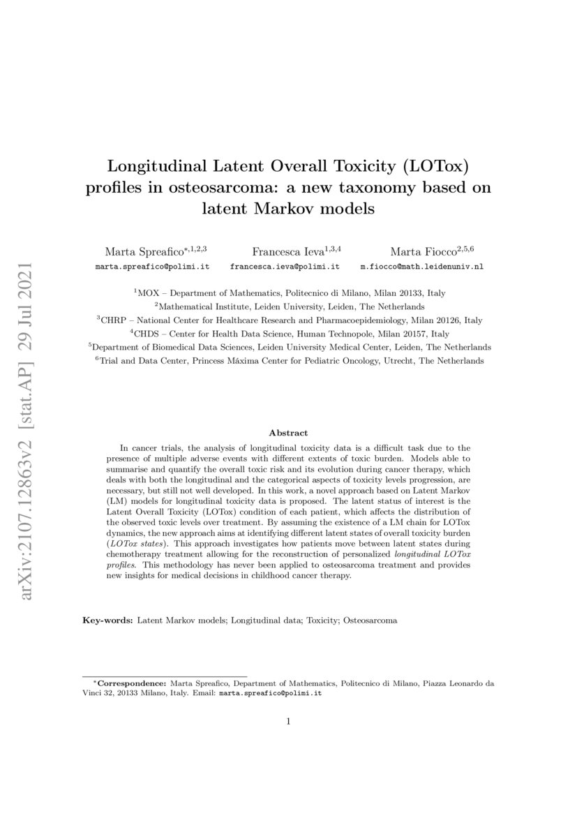 Longitudinal Latent Overall Toxicity Lotox Profiles In Osteosarcoma A New Taxonomy Based On