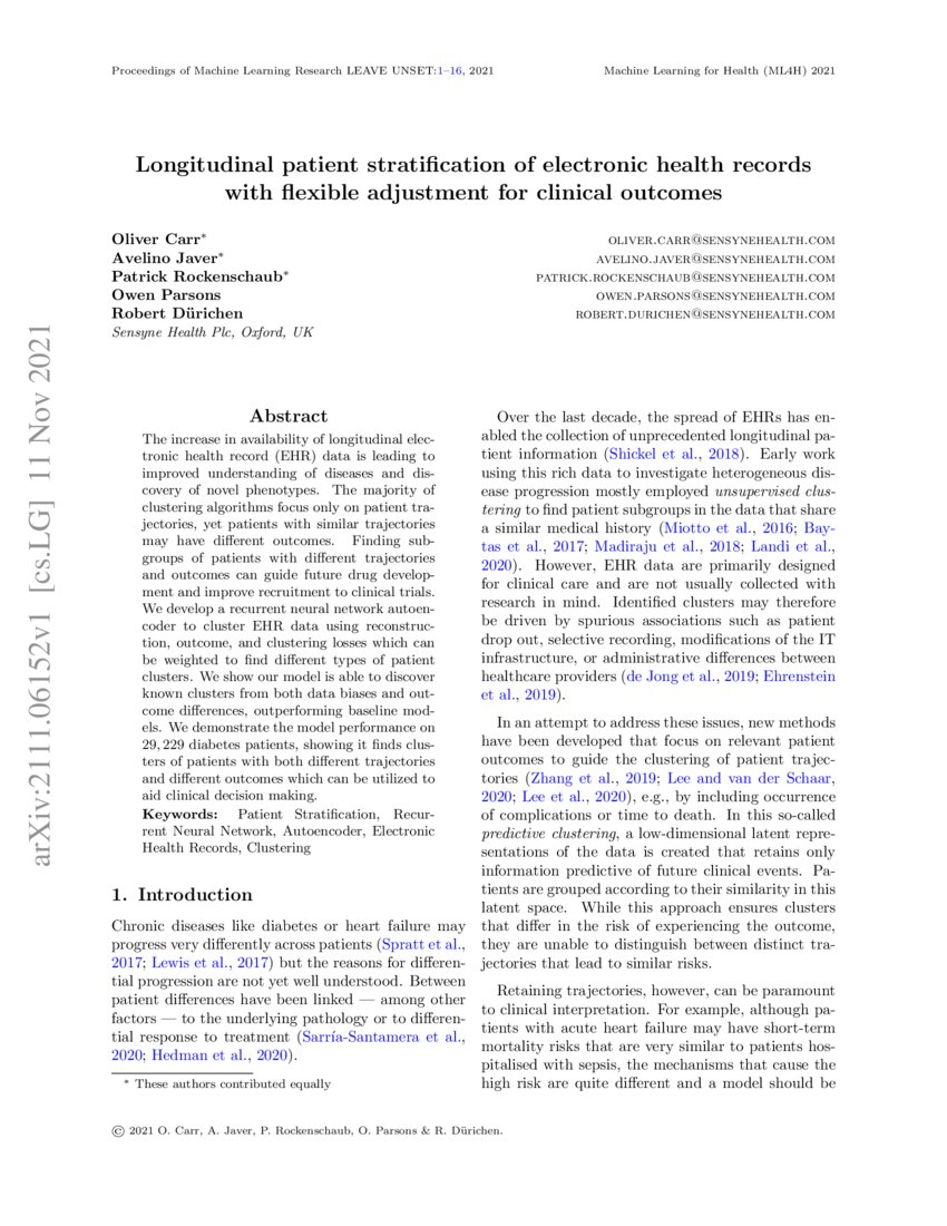 Longitudinal patient stratification of electronic health records with ...