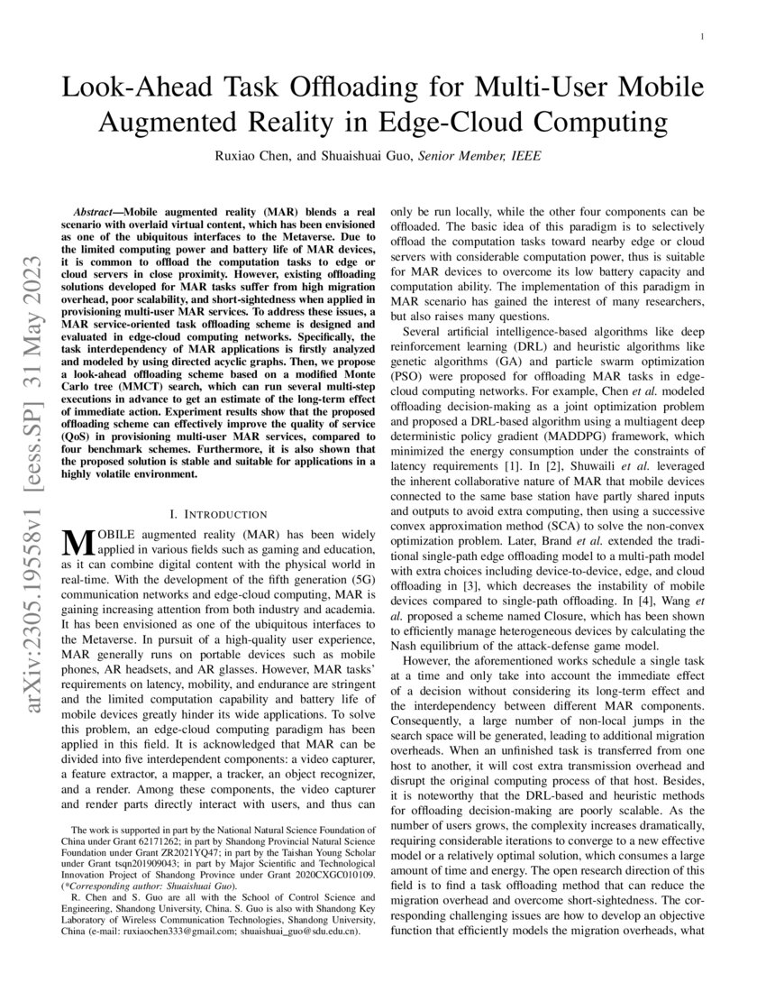 Look Ahead Task Offloading For Multi User Mobile Augmented Reality In Edge Cloud Computing Deepai