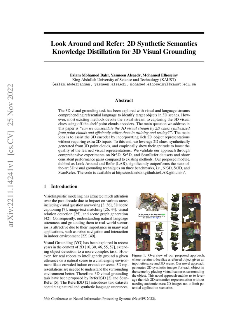 Look Around and Refer: 2D Synthetic Semantics Knowledge Distillation for 3D Visual Grounding ...