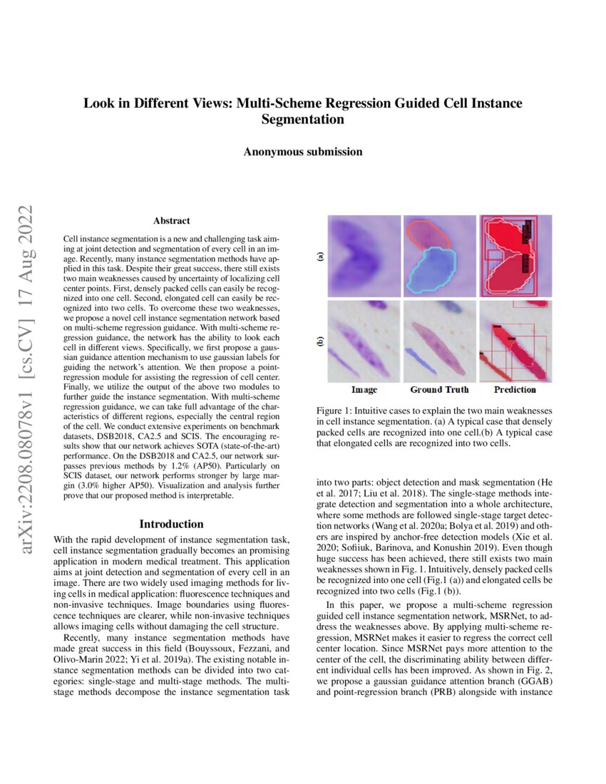 Look in Different Views: Multi-Scheme Regression Guided Cell Instance Segmentation | DeepAI