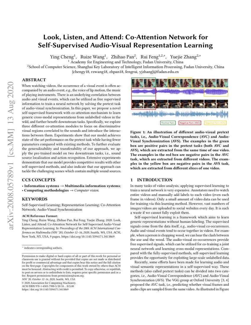 Look, Listen, and Attend: Co-Attention Network for Self-Supervised Audio-Visual Representation ...