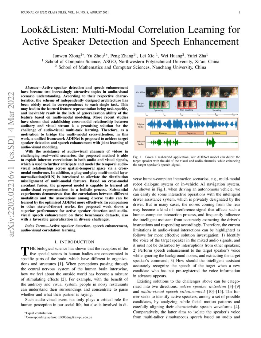 Look&Listen: Multi-Modal Correlation Learning for Active Speaker Detection and Speech ...